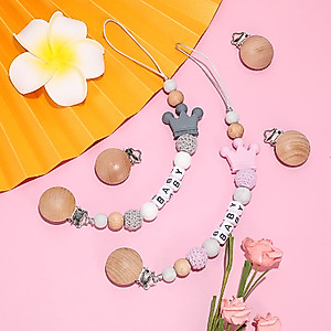 30 Pieces Natural Beech Wood Pacifier Clips Teething Grasping Toy Suspender Clips Wood Pacifier Clip Holder Charm DIY Clips (30 Pieces)