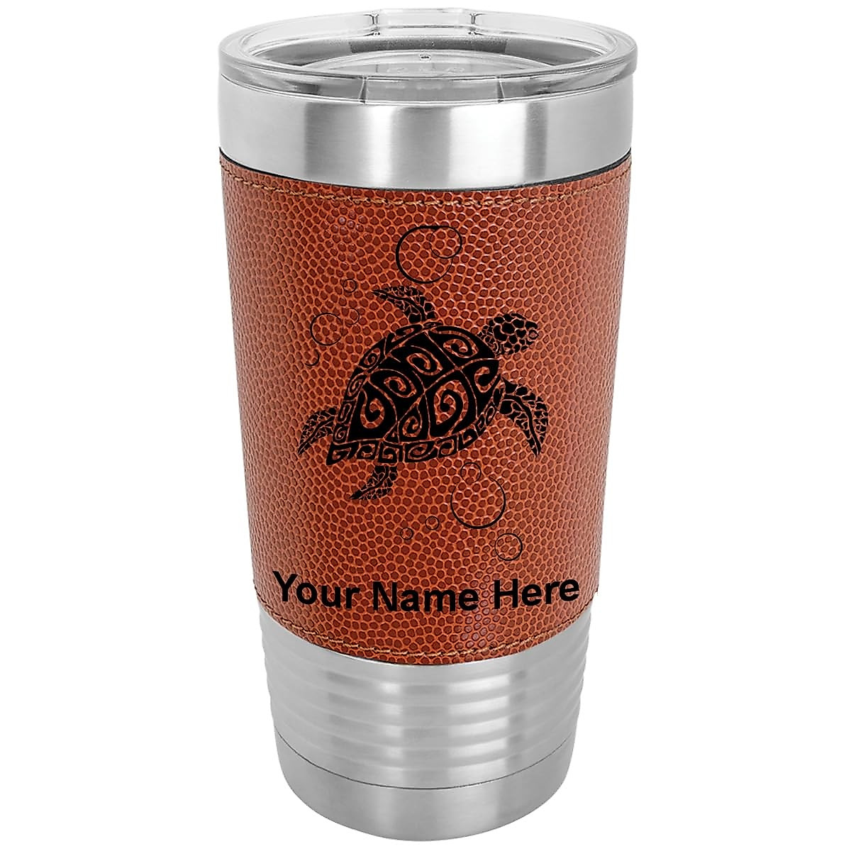 LaserGram 20oz Vacuum Insulated Tumbler Mug, Hawaiian Sea Turtle, Personalized Engraving Included (Faux Leather, Basketball Style)