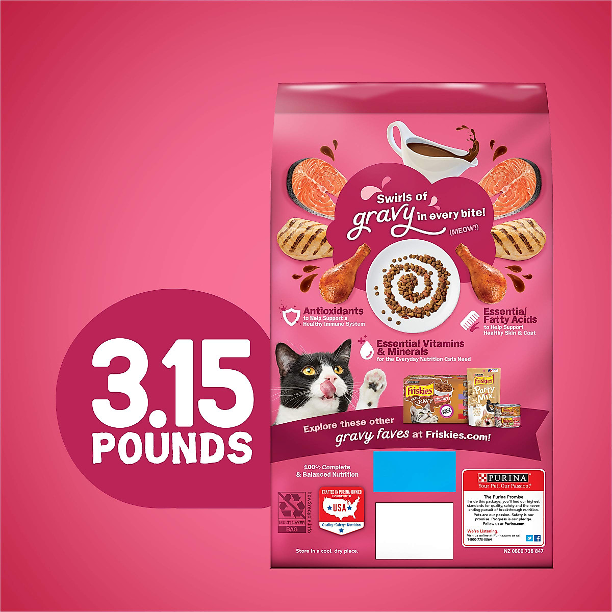 Purina Friskies Dry Cat Food, Gravy Swirlers - 3.15 lb. Bag