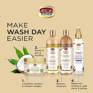 African Pride Moisture Miracle, Honey & Coconut Oil Shampoo, Honey, Chocolate & Coconut Oil Conditioner, Aloe & Coconut Water Pre-Shampoo, For Natural Coils & Curls, 12 Oz