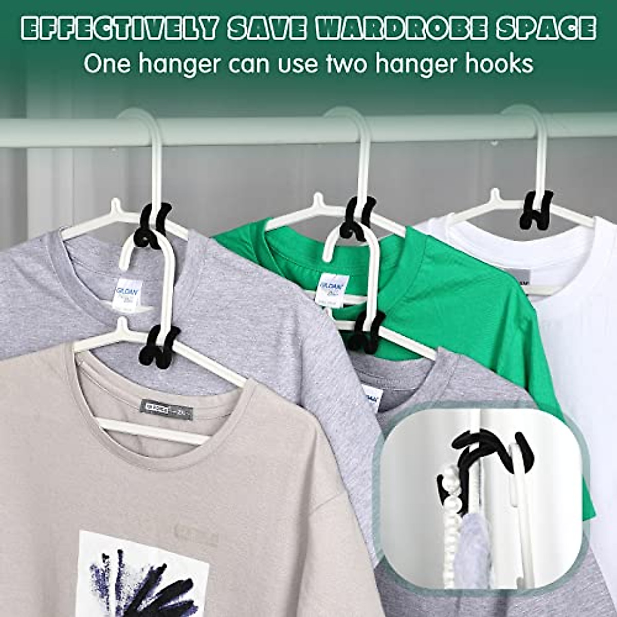 150 Pcs Velvet Clothes Hanger Connector Hooks, Hanger Extender Clips, Space Saving Cascading Hanger Hooks for Organizer Closet, Black