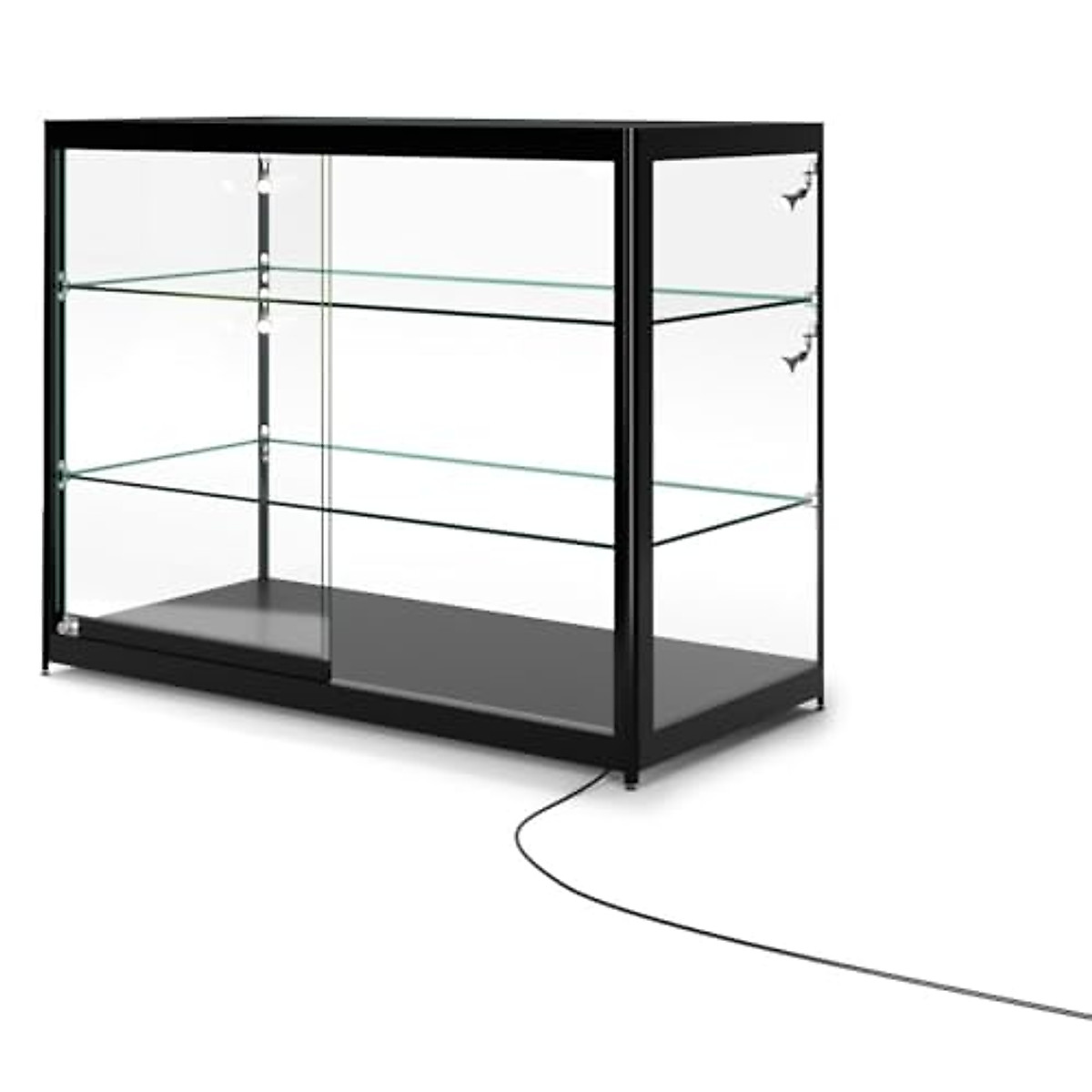 Displays2go 48 Inch Glass Display Case, LED Side Lights, Lockable Sliding Door - Black (IAPCT48LED)