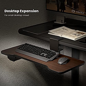 Keyboard Tray Under Desk,360 Rotating Keyboard&Mouse Tray with Drawer,Yikola Desk Extender Adjustable C-Clamp, Ergonomic Platform Tray Under Table,No Drilling Install 23.54'' x 9.8''in-Walnut Pattern