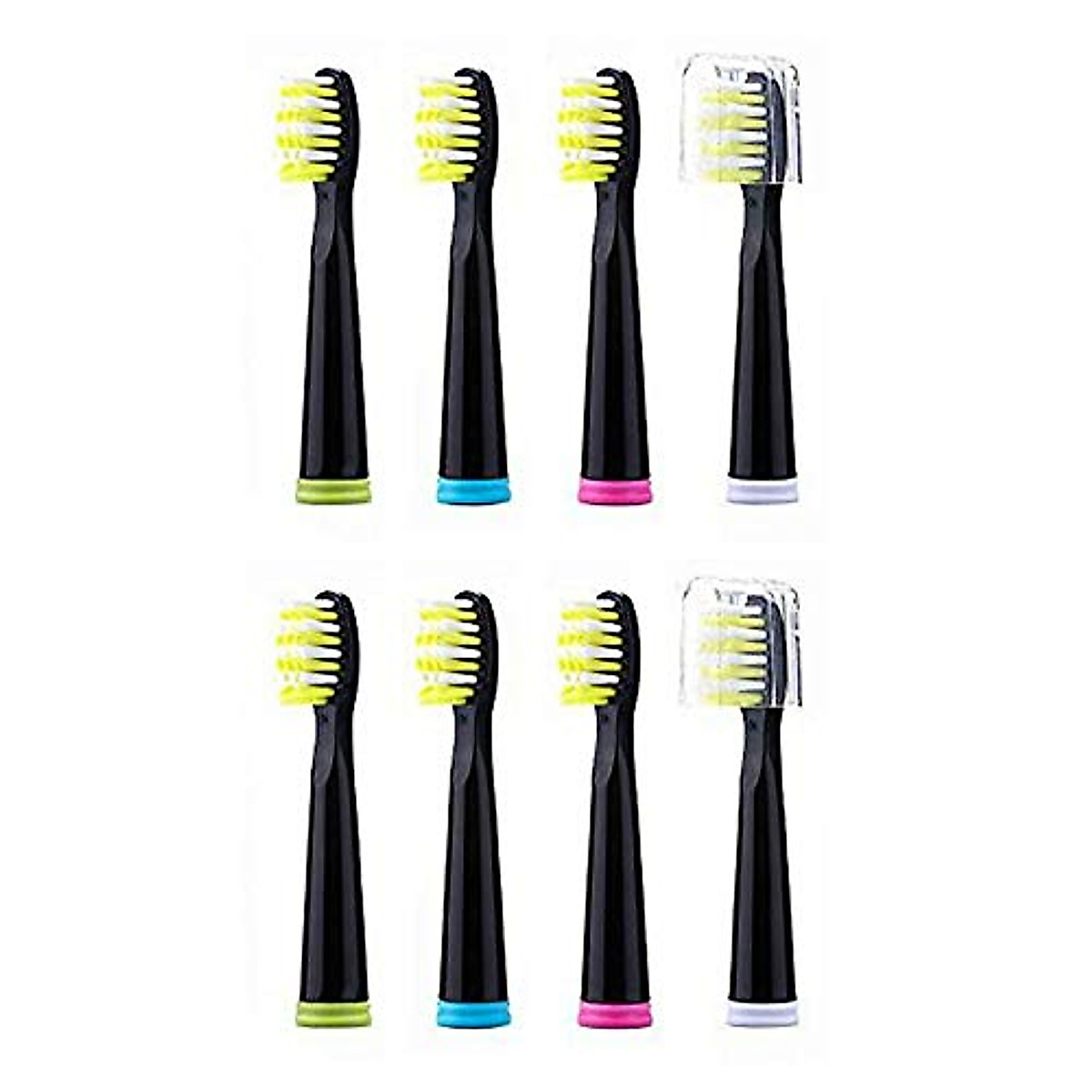GSParts 8 pcs Replacement Hard Bristle Brush Heads For Fairywill Electric Toothbrush Black