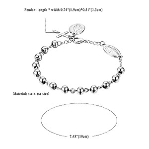 Flongo Cross Rosary Beads Bracelet Vintage Stainless Steel Jesus Christ Crucifix Cross Wristband for Men Women Christmas Wedding