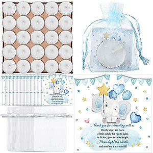 50 Sets Baby Shower Favors 50 Pcs Tea Light Candles Gifts for Guest Baby Shower Candles with 50 Elephant Thank You Tags and 50 Return Gift Bags for Baby Shower Party Gender Reveal