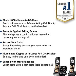 Panasonic Cordless Phone with Answering Machine, Advanced Call Block, Bilingual Caller ID and Easy to Read High-Contrast Display, Expandable System with 2 Handsets - KX-TGD832M (Metallic Black)