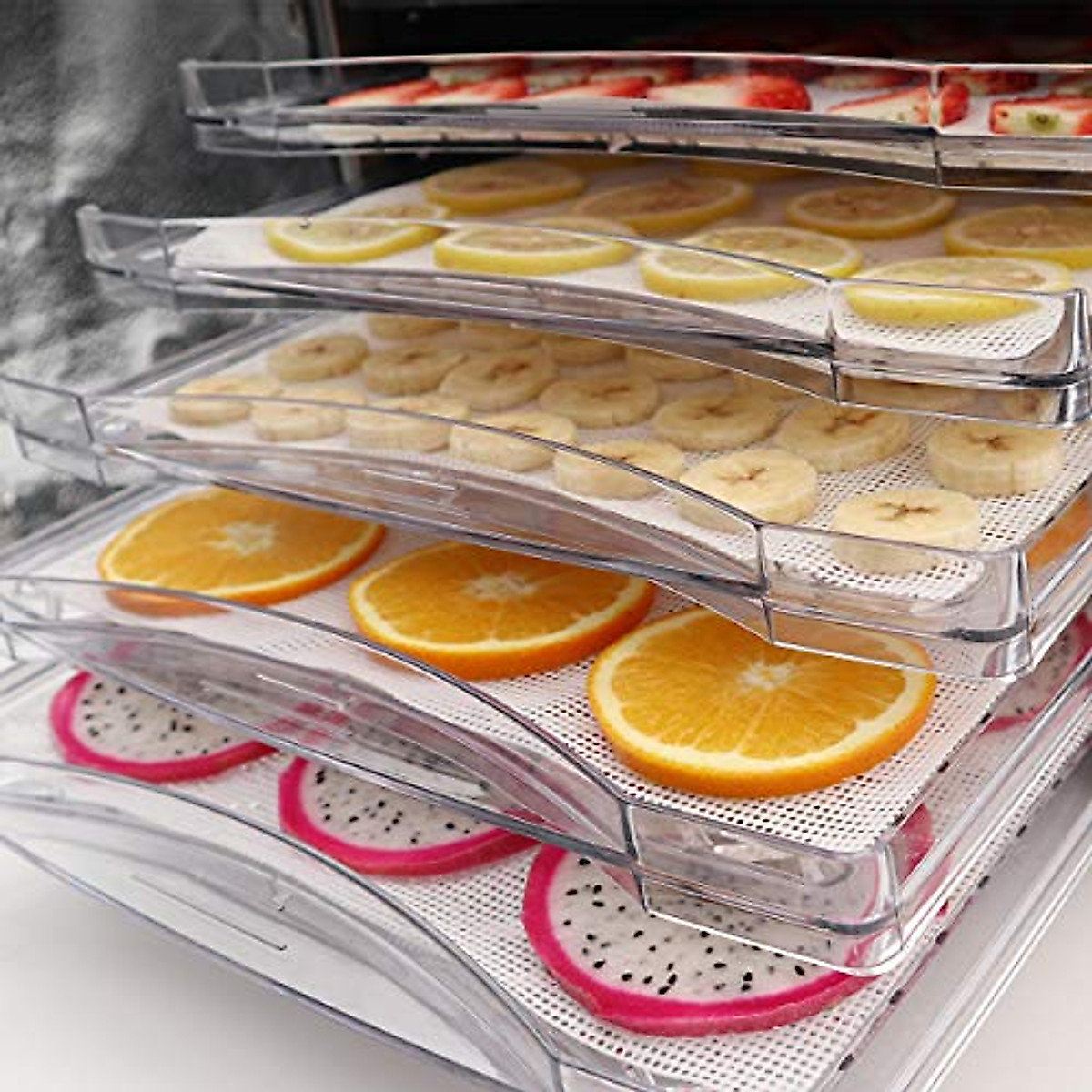 Bluedrop Pack of 5 Premium Non Stick Silicone Dehydrator Sheets For Fruit Dryer Mesh Dim Sum Mesh Dumpling Steaming Screen Mat