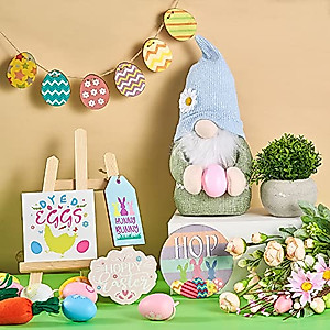 HOMDAILY 11 Pieces Easter Decorations-Easter Tiered Tray Decor Bundle-Easter Wooden Eggs Garland&3 Decorative Blocks&1 Sign-Gnome Bunny Plush-Rustic Farmhouse Spring Decor for Home Kitchen Table Shelf