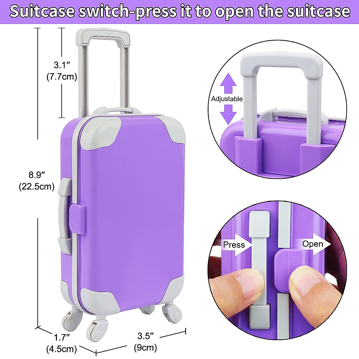 K.T. Fancy 23 pcs American 18 Inch Doll Accessories Suitcase Travel Luggage Play Set for 18 Inch Doll Travel Carrier, Sunglasses Camera Computer Phone Pad Travel Pillow Passport Tickets Cashes