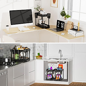 MadebyGNL Under Sink Organizer, Black, ABS Plastic, Slide-Out Basket, 2-Tier, 4 Hooks, 2 Cups, No Tools Required, Easy Setup, Damp Cloth Wipe, Wide Application, After Sales Service