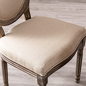 chairus Farmhouse Dining Chairs Set of 6, French Country Dining Room Chairs Vintage Fabric Upholstered Chair with Round Back Dark Wood Legs, Beige 6 PCS