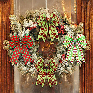 3 Rolls Christmas Wired Ribbon 30 Yard Red and Lime Green Christmas Wrapping Ribbon 2.56 in Wide Polka Dot Swirl Fabric Ribbons Xmas Decorative Ribbons for DIY Crafts Tree Ornaments