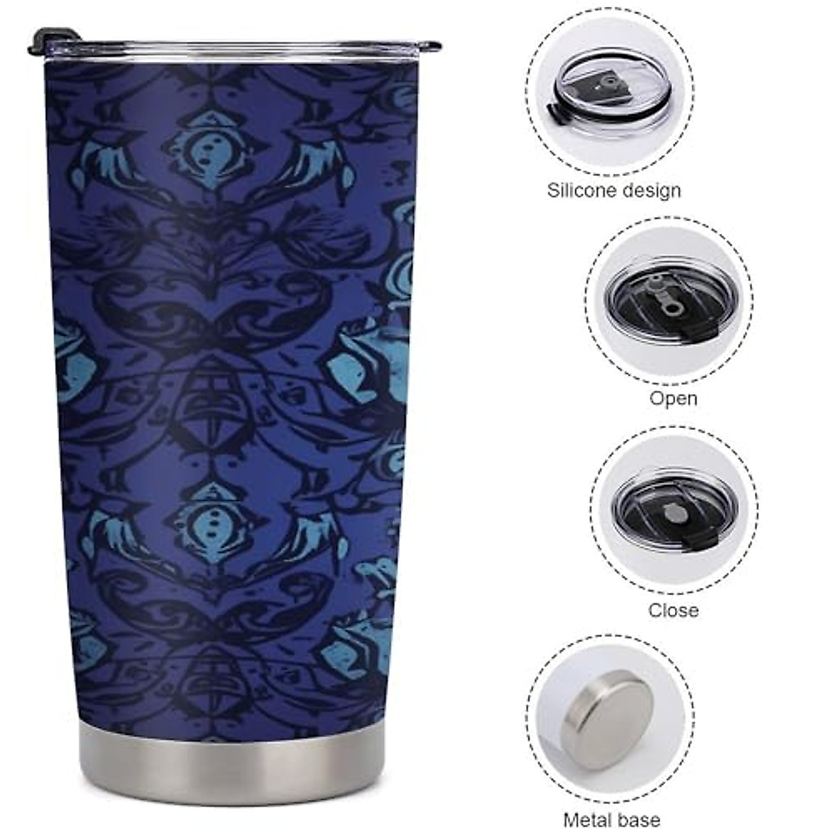 FHENMSA Reusable Plastic Water Cups with Lids,Blue Black Goth Spooky Print Anti-overflow Cup,sports Travel Coffee Cup