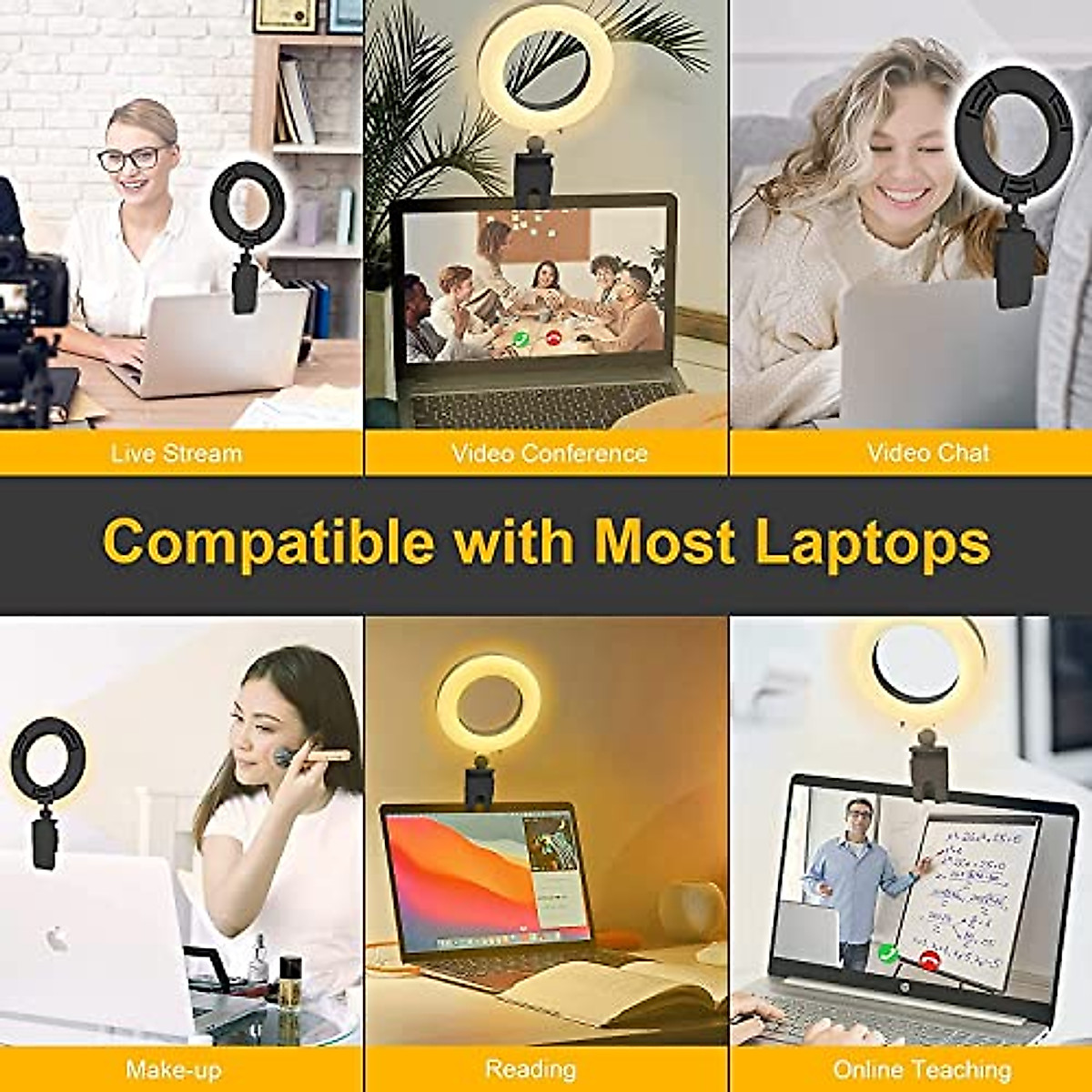 Video Conference Lighting Kit 3000k-6000K Dimmable Led Ring Lights Clip on Laptop Monitor for Remote Working, Distance Learning,Zoom Calls, Self Broadcasting and Live Streaming, YouTube Video,TikTok