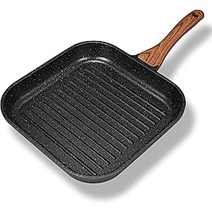 Aoorun Grill Pans for Stove Tops - Nonstick Grill Pan with Granite Coating & Solid Wood Handle, Induction Compatible, 11 inch