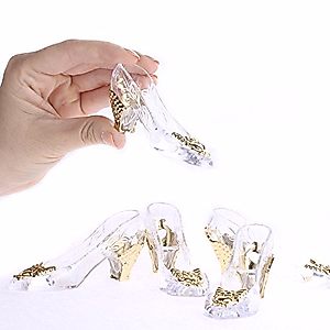 Pack of 36 Gold Accented Cinderella Clear Acrylic Slipper Placecard Holders - Place Card Holders for Quinceanera, Fairy Tale Wedding Favors, or Princess Themed Decorations (3-3/4" long)