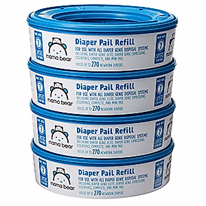 Amazon Brand - Mama Bear Diaper Pail Refills for Diaper Genie Pails, 1080 Count (4 Packs of 270 Count)