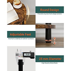 Frylr Round End Tables Living Room Set of 2 - Small Accent Table with Round Top for Stylish Bedside or Side Table Use in Small Spaces, Robust Metal Frame, Brown
