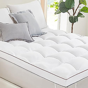 Timimi Mattress Topper Queen - Cooling Pillow Top Mattress Topper Queen Size Extra Thick Plush Bed Topper Down Alternative Overfilled Soft Mattress Pad for Back Pain