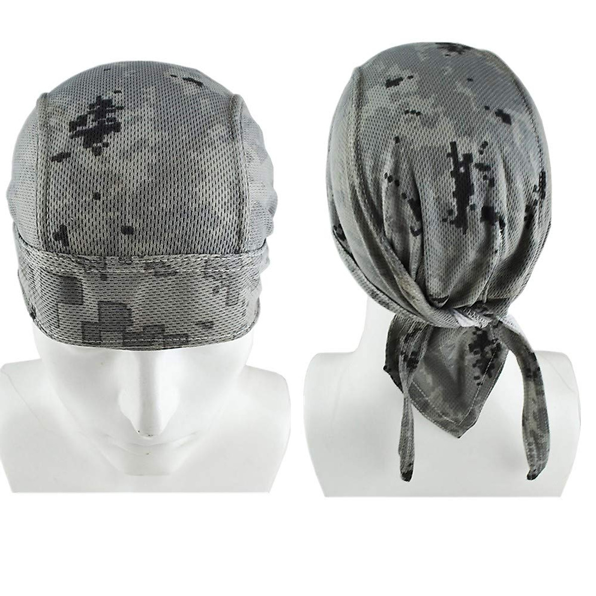 GUIFIER 4 Pack Do Rag/Dew Rag Doo Rags Sweat Wicking Skull Cap Beanie Priate Hat Motorcycle Cycling Caps Head Wrap Durags for Men Women - Camo