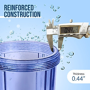 High Capacity 20 x 4.5-Inches Transparent Whole House Water Filter Purifier System with Presser Relief Button, 1” Inlet/Outlet Brass Port & Yearly Supply (4) Polypropylene Sediment Cartridges 5 Micron