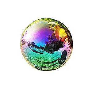 Pangmao Rainbow Gazing Globe Mirror Ball in Stainless Steel, Shiny Hollow Sphere Sparkling Housewarming Outdoor Ornament (6 Inch)
