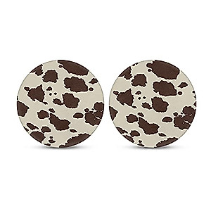 POLERO Brown Cow Print Car Coasters 2pcs Cup Holder Coasters Non Slip Auto Interior Accessories Kitchen Table Coaster Mats