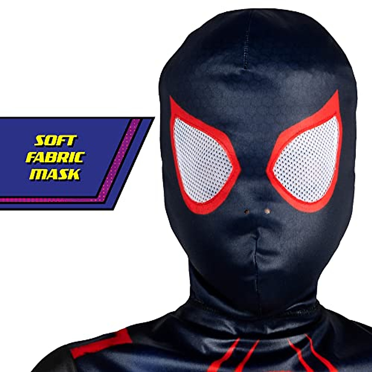 Marvel Miles Morales Official Youth Halloween Costume - Printed Jumpsuit with Fabric Mask (M) Black
