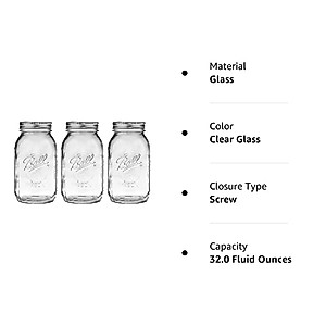 6 Count Mason Jar-32 oz. Clear Glass Wide Mouth