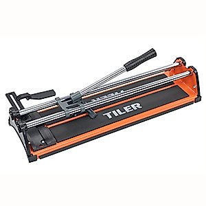 TILER 14 Inch Manual Tile Cutter, Professional Porcelain Ceramic Tile Cutter with Chrome Plated Solid Rails, Tungsten Carbide Cutting Wheel, Adjustable Fence Gauge, Anti-Skid Feet 8103E-2