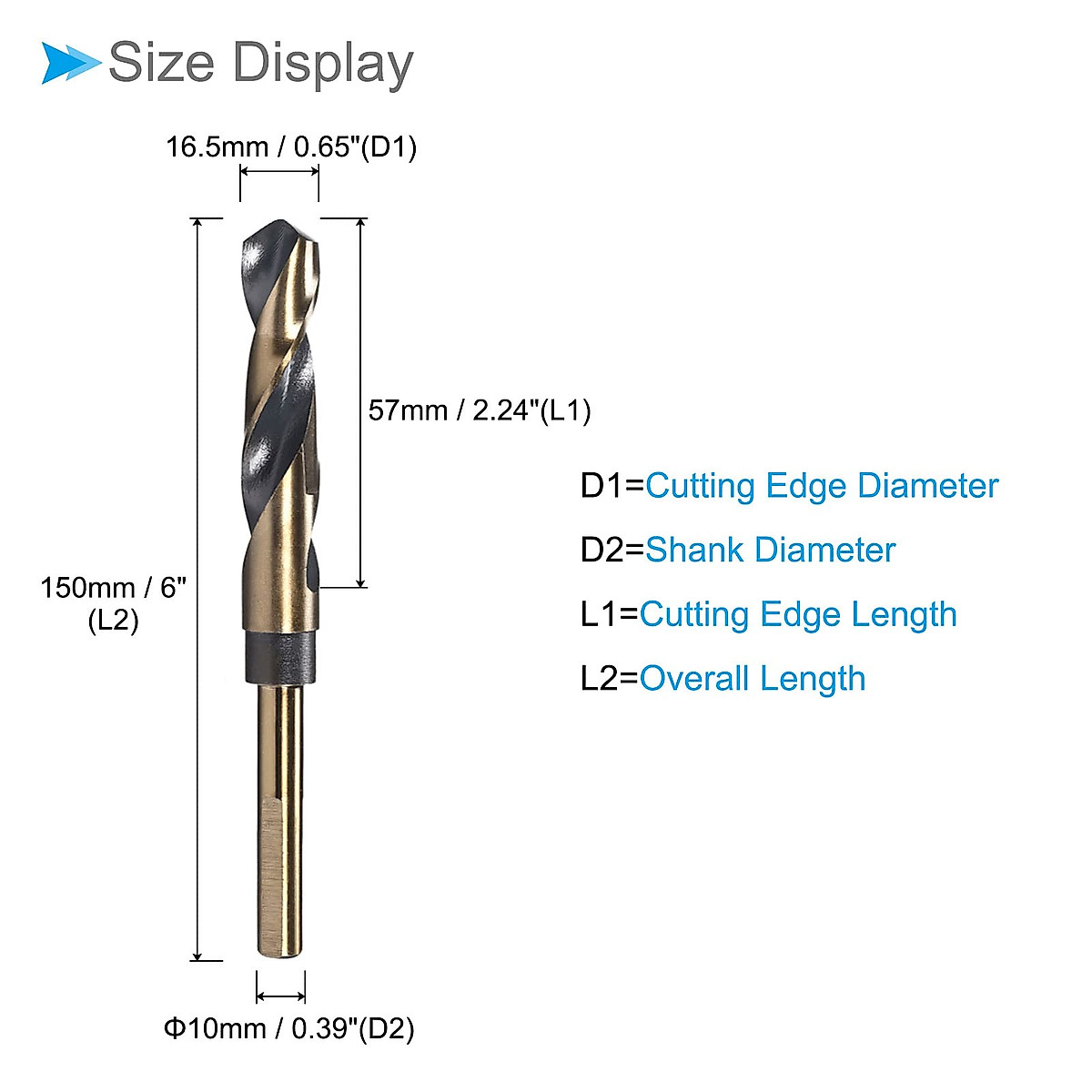 CoCud Reduced Shank Twist Drill Bits, 16.5mm Cutting Edge, Titanium & Nitride Coated High Speed Steel 4341 - (Applications: for Stainless Steel Drilling Machine)
