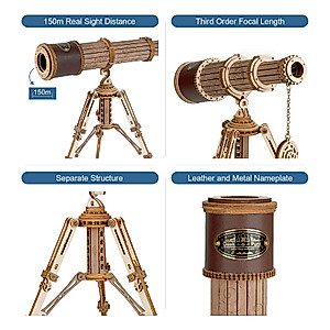Rowood Telescope 3D Puzzles for Adults, DIY Wooden Model Building Kit, Christmas Birthday Gift for Kids Teens