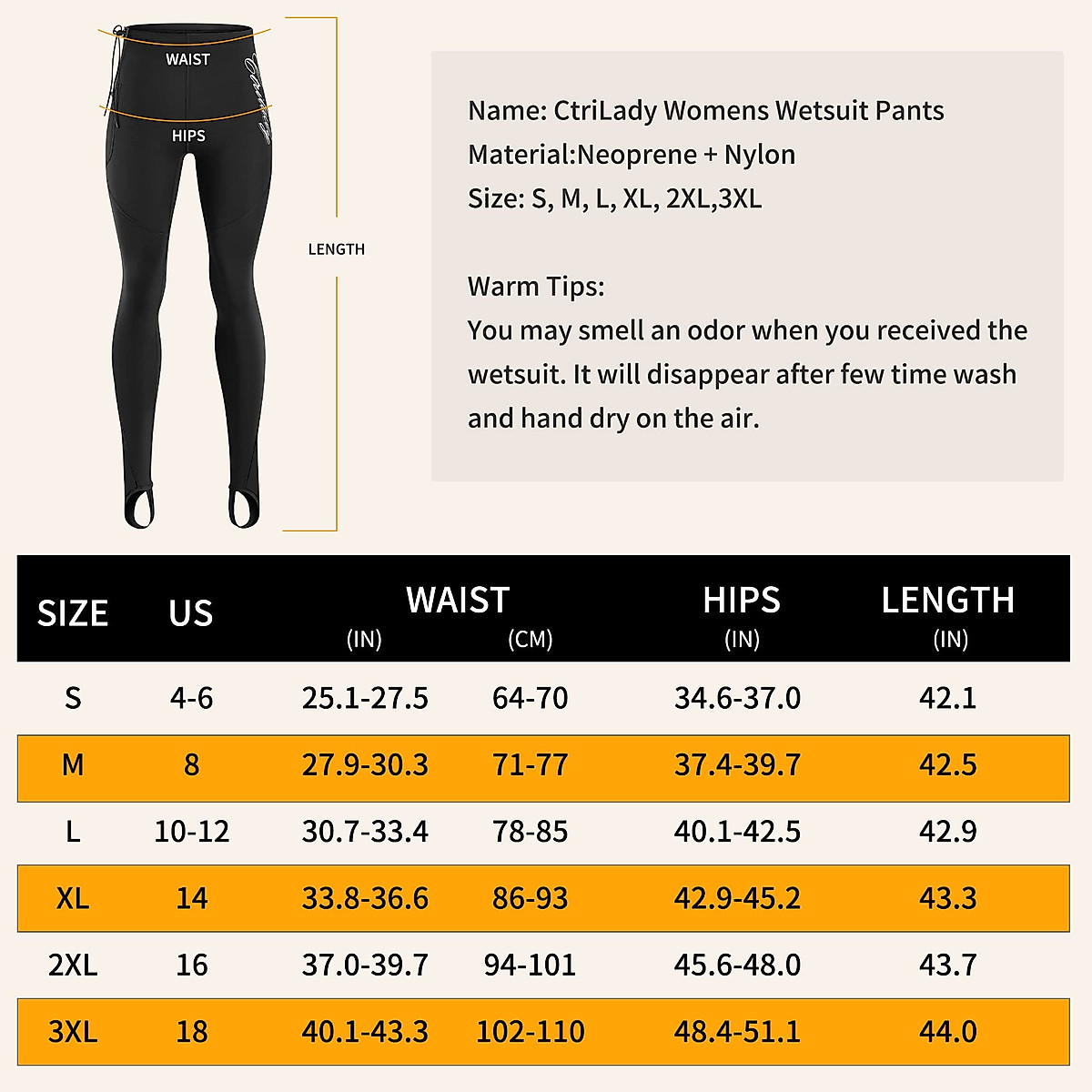 CtriLady Women's Wetsuit Pants Premium 2mm Neoprene Sauna Leggings for Workout Swimming Surfing and Snorking (Black, S)