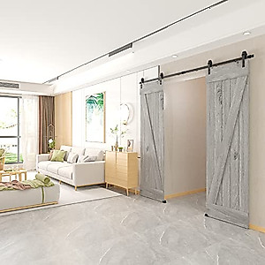 Dondelight 8FT Sliding Barn Door Hardware Track Kit for Double Door, Heavy Duty Modular Sliding Door Track Hardware Set for Interior & Exterior Door