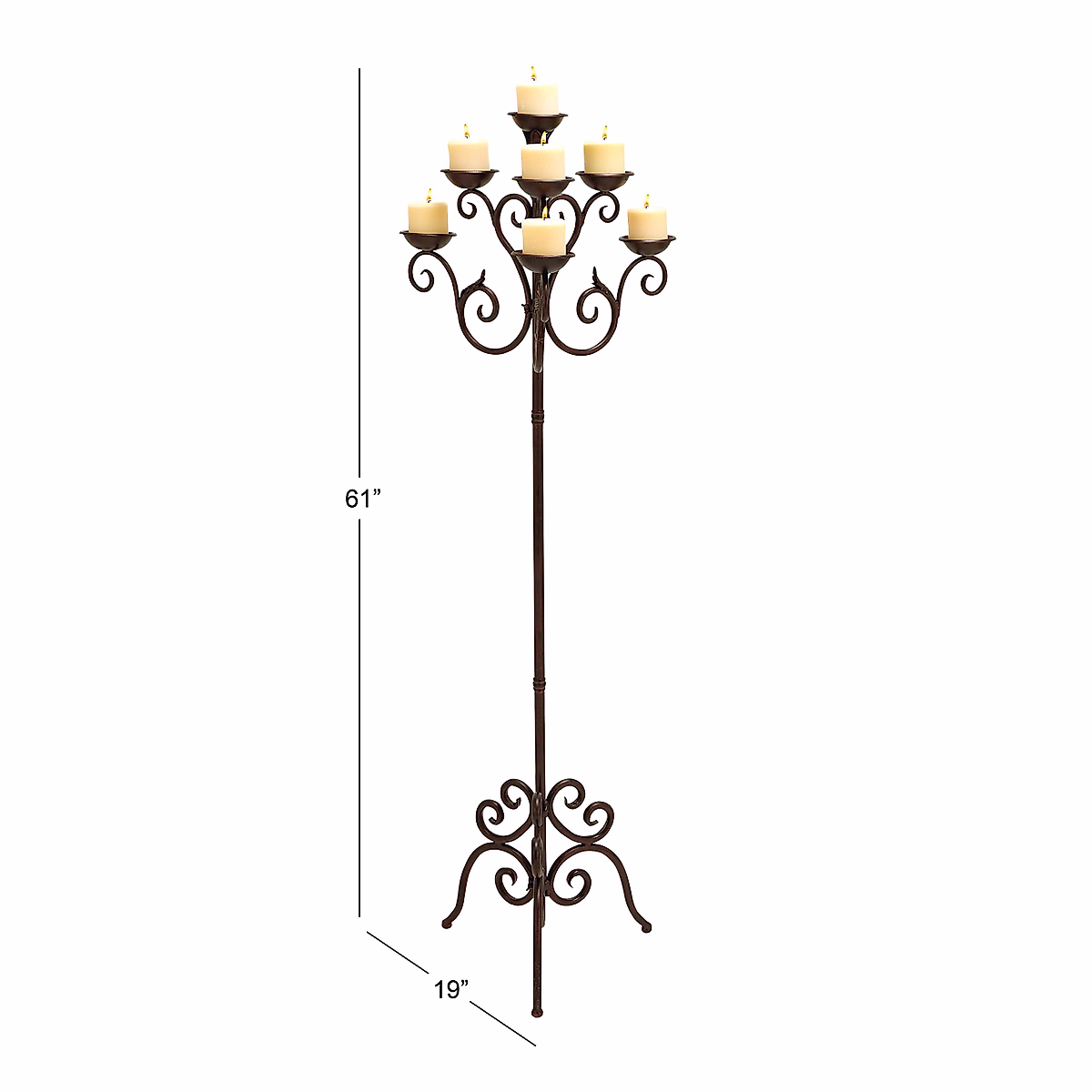 Deco 79 Metal Tall Candelabra with Scroll Designs, 19" x 19" x 61", Brown