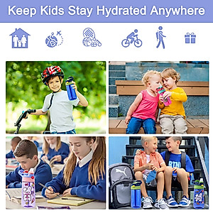 Kids Water Bottle with Straw for School Leak Proof 16 OZ Toddler Water Bottle BPA-Free Spout Lid for Boys & Girls