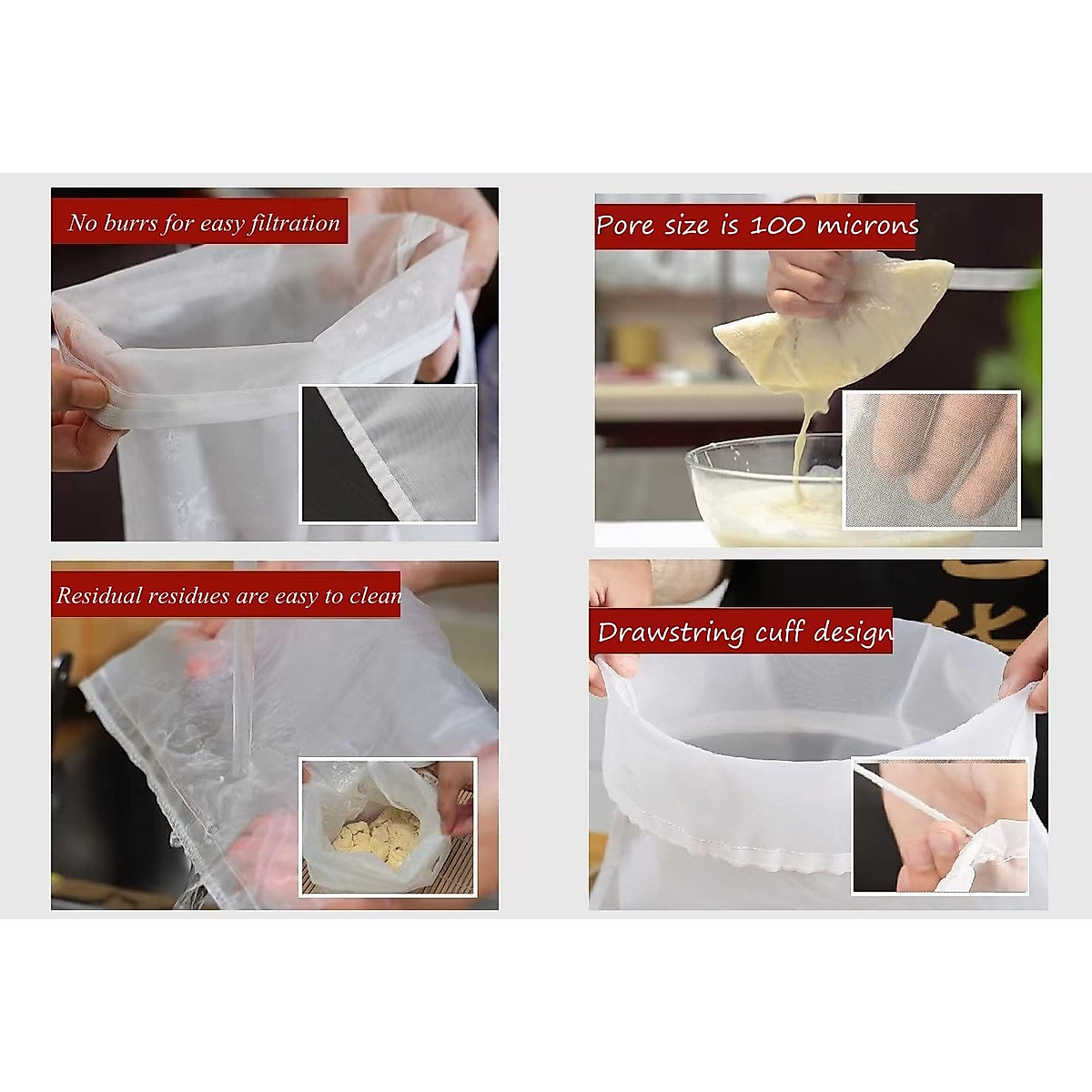 Nut Milk Bag,Multiple nut milk bag reusable Food Strainer, 2 Pack - 100Micron, 12"X12" Cold Brew Coffee Bag, Ultra Fine Nylon Mesh,mesh strainer, for Milk, Juice, Coffee, Tea