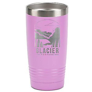 100 North, Polar Camel, United States National Parks, Bright Purple 20 Ounce, Stainless Steel, Vacuum Insulated Travel Tumbler Mug With Clear Lid, Glacier Montana
