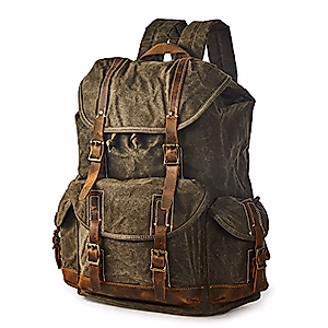 BRASS TACKS Leathercraft Heavy Duty Waxed Canvas Vintage Backpack for Men Women Trim Casual 15.6" laptop Travel Rucksack Shoulder Rucksack for Travel