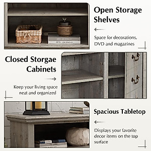 LETESA Traditional Classic Media TV Stand for TV up to 65”, Retro Wooden TV Console with Open and Closed Storage Cabinets for Bedroom, Living Room, Corridor (Light Gray)