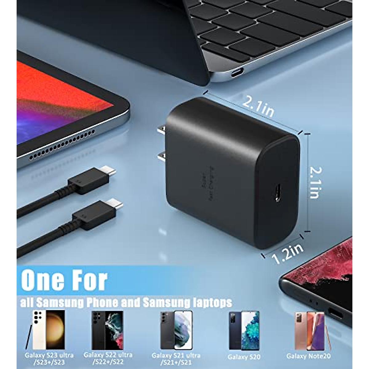 45W Samsung Super Fast Charger Type C, USB C Android Phone Charger Fast Charging for Samsung Galaxy S23 Ultra/S23 Plus/S22 Ultra/S22+/S22/S21 ultra/S20/Note 20,10 FT Cable with PPS Wall Charger Block