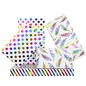 Premium Foil Birthday Wrapping Paper Flat Sheets (6-Sheets, 3-Designs: 23 sq. ft. ttl)- Colorful Gold Rainbow Feather, Polka dot, Stripe-Gift Wrap for Birthday, Wedding, Christmas Day, Happy New Years,Valentine's Day, Baby Shower, Bridal Shower