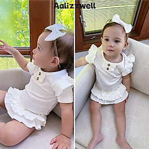 Aalizzwell Preemie Baby Girls Clothes Short Sleeve Bloomer Shorts Ribbed Summer Outfit White Premature