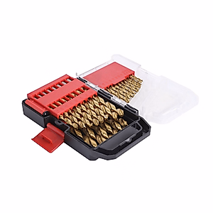 CRAFTZONE 29PC Titanium Nitride Coated High Speed Steel Metal Drill BIT Set, 135° Split Point, 1/16" - 1/2" for Wood, Plastic, Aluminum Alloy, Metal with Storage Case