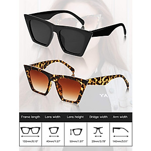 2 Pair Vintage Square Cat Eye Sunglasses Women Retro Trendy Cateye Sunglasses