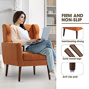 cinkehome Accent Chairs Set of 2 for Living Room, Chenille Upholstered Mordern Armchair, Comfy Soft Padded Lounge Reading Arm Chair in Small Spaces, Bedroom, w/Pillow, Solid Wood Leg, Orange