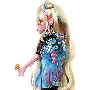 Monster High Lagoona Blue Doll in Mesh Tee and Cargo Pants, Includes Pet Fish Neptuna and Accessories Like a Backpack, Snack and Notebook