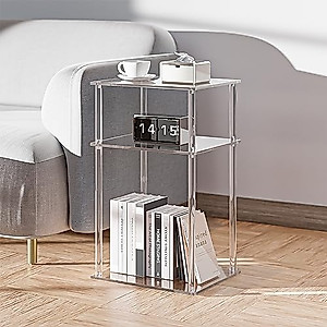 Cuguords Clear Acrylic Side Table for Small Spaces, Acrylic Nightstand for Bedroom Set of 2, 3 Tire Coffee/End Table for Living Room, Bedside Table, Acrylic Furniture 13.9" L X 11.5" W X 22"