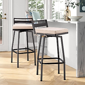 Lovinouse 27" Height Low Back Swivel Bar Stools with Cushion,Outdoor Patio Wrought Iron Chair Set,Outside Metal Bar Chair, Height Barstool for Bistro Lawn,Garden, Backyard,Indoor,Set of 4,Load 330LBS